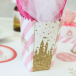 Big Dot of Happiness Little Princess Crown - Pink and Gold Princess Baby Shower or Birthday Party Favor Popcorn Treat Boxes - Set of 12