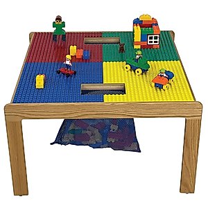 Fun Builder Table-Compatible with DUPLO® Brand Blocks, with 2 Mesh Nets-32" x 32", Premium Series-Made in USA-Frames Full Assembled-Solid Wood Legs and Frame, Ages 5 and Younger