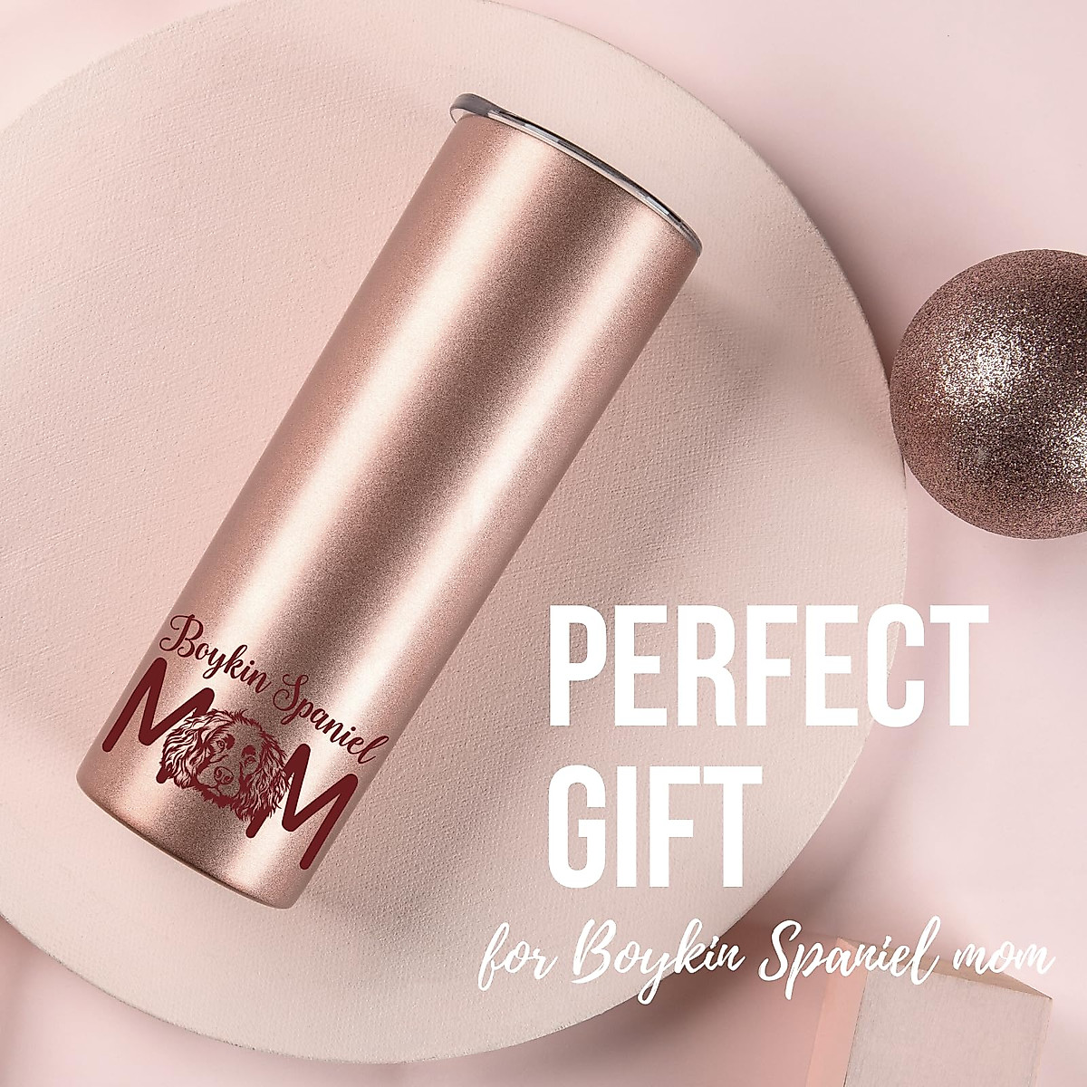 Onebttl Dog Mom Gifts, Dog Lover Gifts for Women, Best Dog Mom Ever, 20 oz Rose Gold Insulated Tumbler - Boykin Spaniel Mom