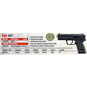 Elite Force HK Heckler & Koch USP CO2 Powered 6mm BB Pistol Airsoft Gun, Standard Action, Black