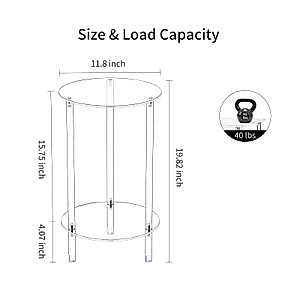 Bkemiy Clear Round Acrylic Side Table for Small Spaces, 11.81" L x 11.81" W x 19.82" H, 2 Tier Small Modern Drink End Table Nightstand, Minimalist Bedside Table for Living Room, Bedroom, Bathroom