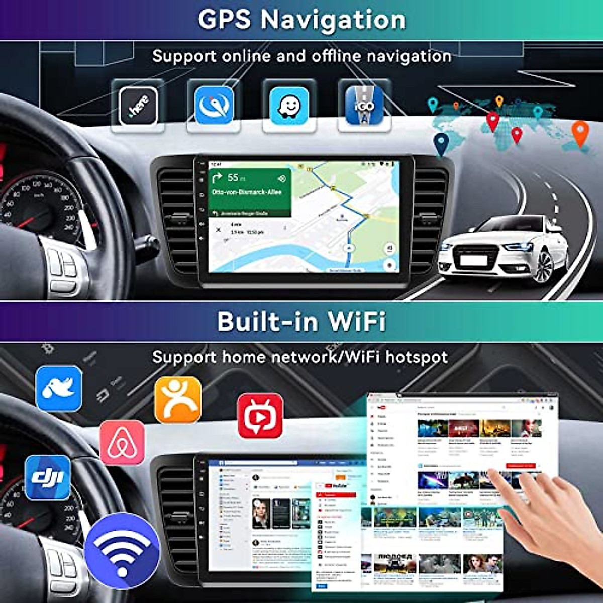 UNITOPSCI Android 11 Car Radio for Subaru Legacy Outback 2005 2006 2007 2008 2009 Wireless CarPlay Android Auto 9”Touchscreen Bluetooth GPS Navigation FM USB Subwoofer SWC with AHD Backup Camera