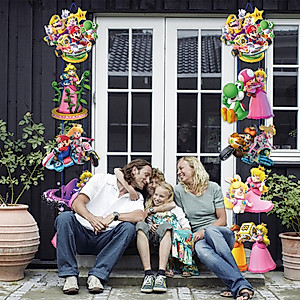 Princess Peach Door Sign Banner,Hanging Banner,Porch Sign Banners Princess Peach Birthday Decorations for Princess Peach Birthday Party Supplies