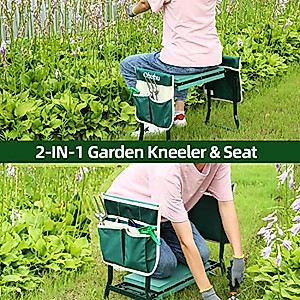 Ohuhu Garden Kneeler and Seat Heavy Duty, Upgraded Gardening Stool with Thicker and Wider EVA Foam Kneeling Pad Foldable Garden Bench with 2 Large Tools Pouches, Gifts for Women Men Seniors Gardener