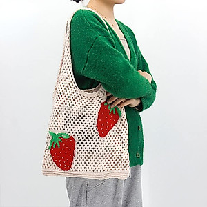 Fairycore Hobo Bag Y2K Fairy Grunge Strawberry Crochet Tote Bag Aesthetic Indie Shoulder Handbags Mesh Purse Accessory (Green,21.5"x12.5")