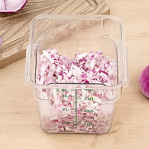 Restaurantware Met Lux 4 Quart Brine Bucket, 1 Square Marinating Container - With Volume Markers, Built-In Handles, Clear & Green Plastic Dough Rising Bucket, Freezer-Safe, Lids Sold Separately