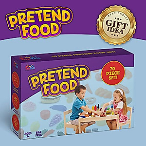 ToyVelt 70-Piece Play Food Sets for Kids Kitchen, BPA Free Toy Food, Ideal Kitchen Playset Gift for Christmas, Birthday, Safe Toddler Play Kitchen, Durable, Round Edges
