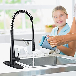 OYMOV RV Kitchen Faucet w/Pull Down Sprayer - Single Handle High Arc Spring Kitchen Sink Faucet for 1 or 3 Hole, RVs, Fifth Wheels, Motor Homes, Travel Trailers, Campers, Boats, Matte Black