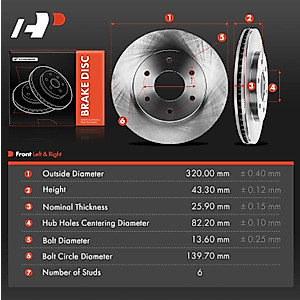 A-Premium 12.60 inch (320mm) Front Vented Disc Brake Rotors Compatible with Select Nissan and Infiniti Models - Armada 2005, Pathfinder/Pathfinder Armada 2004, Titan 2004-2005, QX56 2004-2005, 2-PC