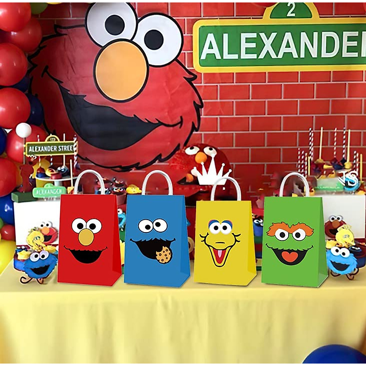 16 Packs Elmo Party Bags for Se-same Street Birthday Party Supplies, Including 4Patterns for Kids Birthday Party Decorations