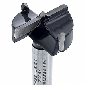 Milescraft 2330 Euro Hinge Bit – 35mm Boring/Forstner Bit for Drilling Concealed Hinge Holes. Tungsten Carbide Blade Tips Quickly Create Clean, Smooth Hinge Cup Holes. Works with Euro Hinge Jig