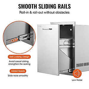 VEVOR Outdoor Kitchen Trash Drawer 16Wx22Hx16 D, Propane Tank Drawer, Stainless Steel Pull Out Trash Drawer with Handle, Outdoor Kitchen Cabinets Trash Can Pull Out, Outdoor BBQ Island Trash Bin