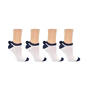 Everything Legwear Sock House Co. Pom Pom Socks (4 Pair) - Team Spirit Athletic Socks - Fits Ladies Shoe Size: 4-10 (Navy)