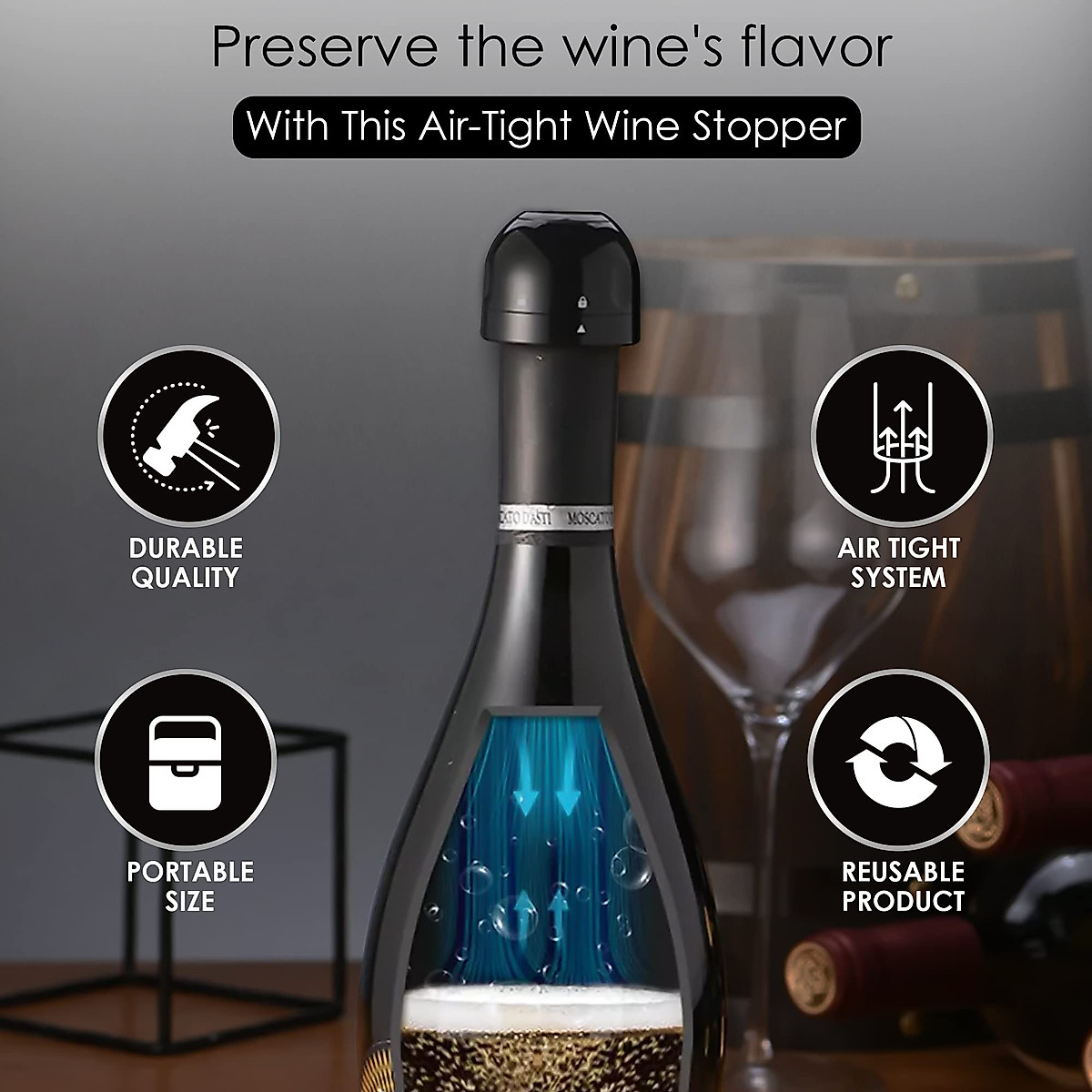 GOCHA Gadgets | Vacuum Wine Stopper | Champagne Stoppers With Vacuum Built-in | 1.5 inch Silicone Twist Top Wine Stopper | Reusable, Leak Proof (2 Wine + 2 Champagne Cork Stopper) | (Pack of 4)