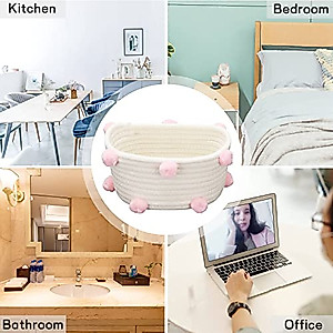 putyEosu Cotton Woven Basket Cute Pompom Decor Sundries Finishing Box Nordic Cosmetic Toys Organizer S