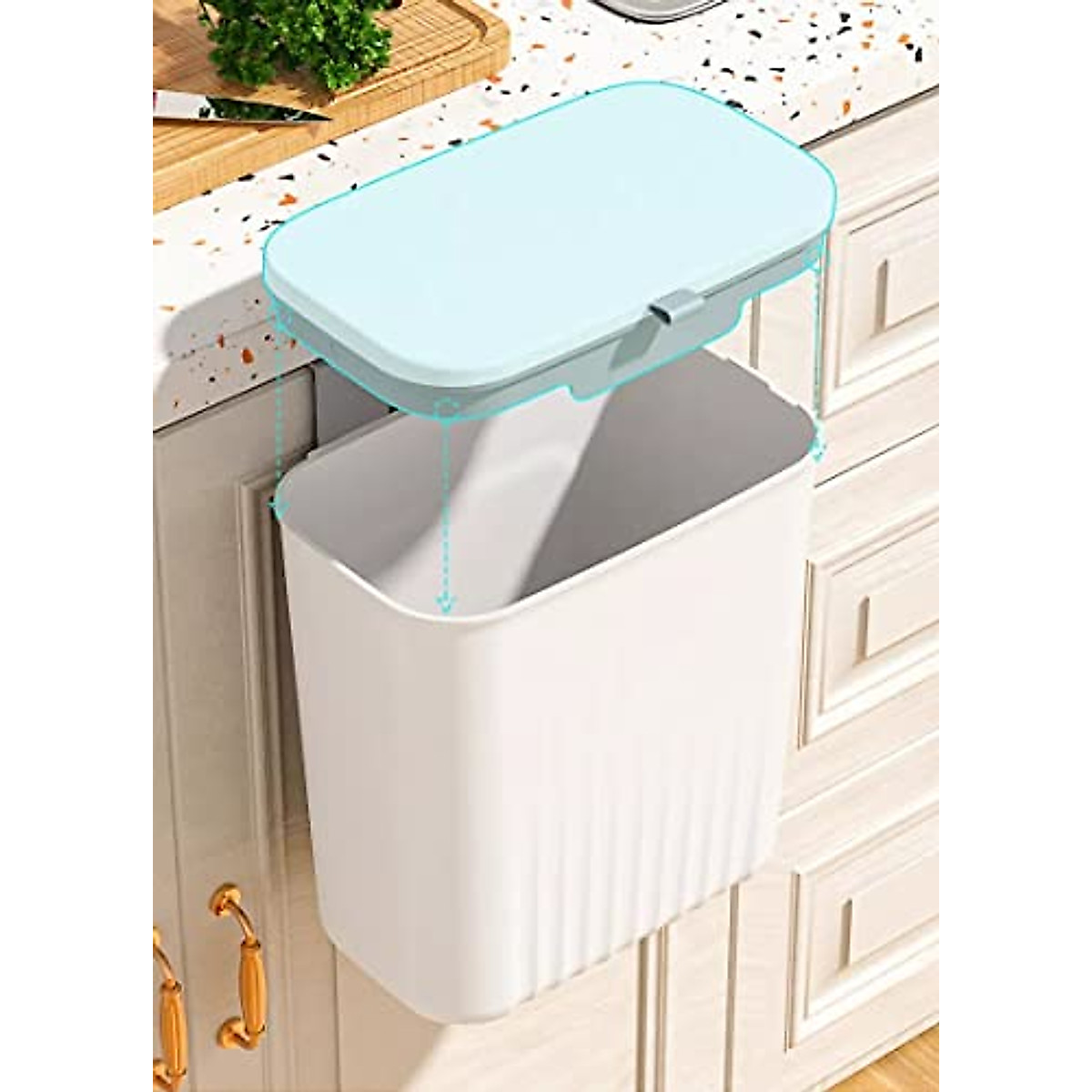 MOFU Kitchen Hanging Trash Can, 2.4 Gallon Compost Bin with Lid for Kitchen Bathroom Living Room, White