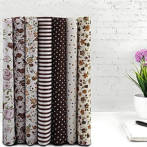 7 Pcs DIY Square Coffee Dot Assorted Cotton Fabric,25x25cm Pre Cut Floral Cloth Bedding Kit Quarters Bundle for Handmade Crafts(25 * 25)