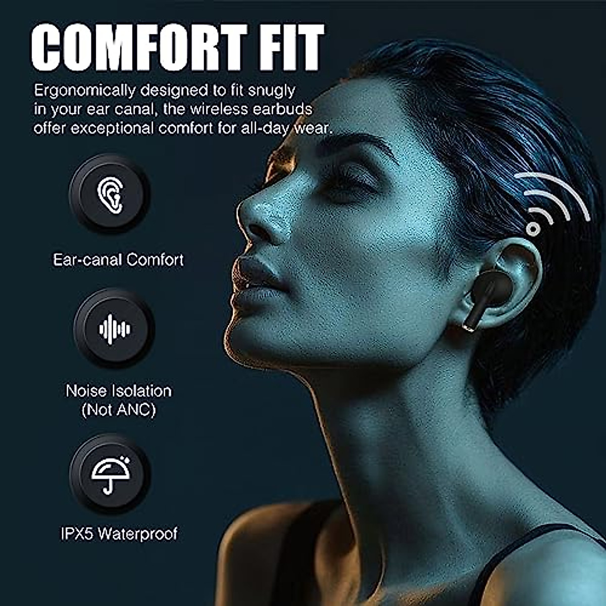 beiwin Wireless Earbuds, 5.3 Bluetooth Stereo Earbuds with Built-in Microphone, Smart Touch Control Wireless Headphones for iPhone/Samsung/iOS/Android