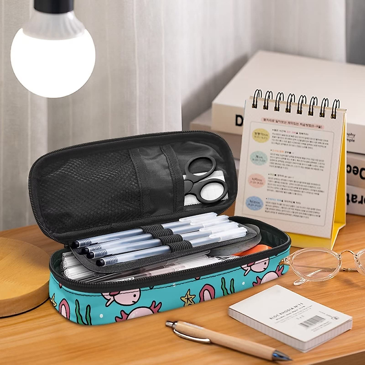 DISNIMO Axolotl Large Pencil Case for Boys Girls Cute Canvas Kids Pencil Pouch with Zipper Big Capacity Pencil Bag Organizer Box for School Home Office Travel