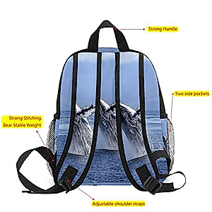 Girls Cute Mini Backpack Humpback Whales Natural Landscape Jumping Sea Small Backpack School Bag Lightweight Preschool Backpacks Fashion Backpack Purse for Women Travel Bag Daypack for Girls Boys