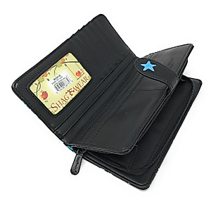 Shag Wear Shark Pattern Large Beach Wallet for Women and Teen Girls Vegan Faux Leather Black 7"