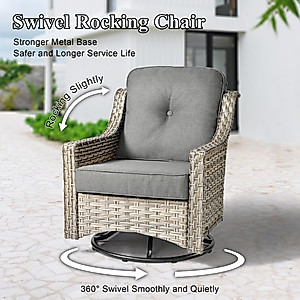 weaxty W Patio Furniture Set,6 Pieces Wicker Patio Furnitures with Outdoor Loveseat,Double-Deck Fire Pit Table,Swivel Rocking Chairs,All Weather Patio Conversation Sets,Dark Gray