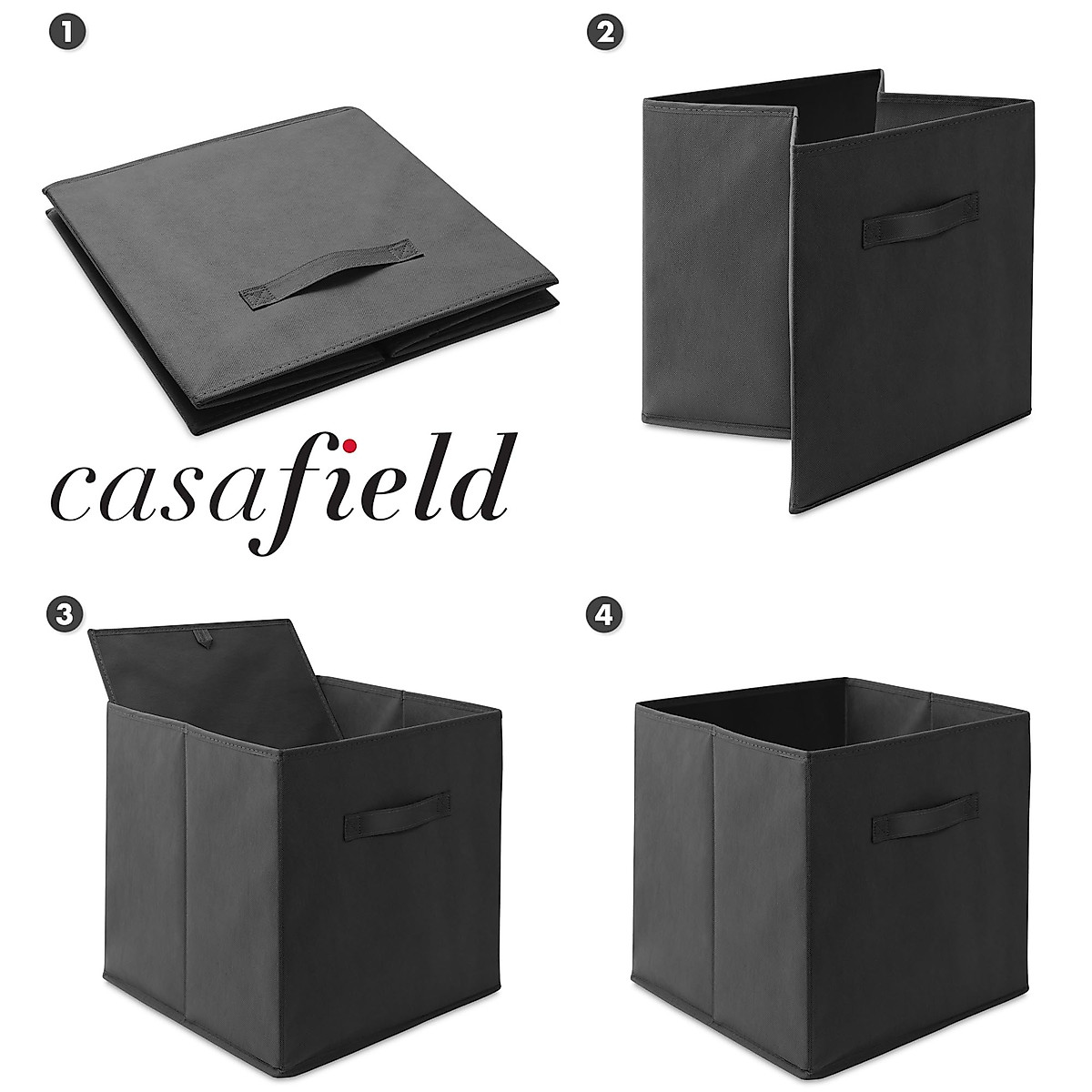 Casafield Set of 12 Collapsible Fabric Cube Storage Bins, Black - 13" Foldable Cloth Baskets for Shelves, Cubby Organizers & More