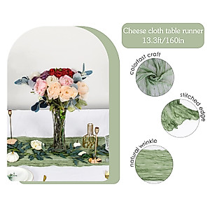 3 Pack 160 inch Sage Green Cheesecloth Table Runner-13.3ft Long Sage Table Runner Sheer Gauze Cheese Cloth Runner Sage Party Decorations for Wedding Reception, Baby Shower Bridal Shower Birthday Party