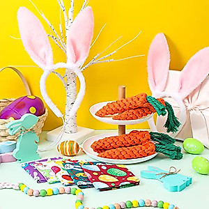 18 Pieces Easter Dog Costumes Including Easter Bunny Ears Headband Easter Dog Bandanas Dog Rope Toys Carrots Puppy Teething Chew Toys for Small Medium Large Dog Easter Party Costume Accessory