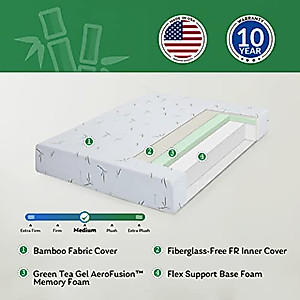 Coolsence Twin Cool Gel Memory Foam Mattress Bed in a Box 6 Inch, CertiPUR-US Certified Bamboo Cover Green Tea Mattress Made in USA, Medium Firm, 38”x75”x6”