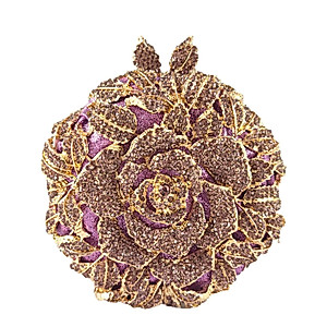Boutique De FGG Round Rose Flower Purple Crystal Clutch Purses Women Formal Evening Bags Wedding Party Rhinestone Handbags