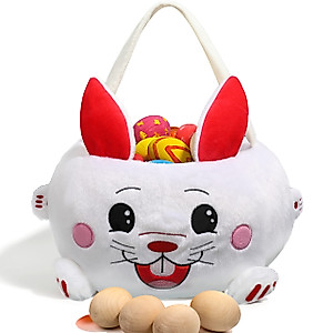 JOYIN Large Easter Plush Bunny Basket, 3D Bunny Basket with Handles for Baby Kids Easter Egg Hunting, Party Supplies, Decorations, Gifts