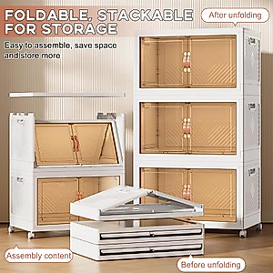 IEHFDCA Storage Bins with Lids,Stackable Storage Containers with Wheels,Collapsible Storage Bins with Magnetic Doors & Wheels, for Bedroom Study Toy Room Office 23QT 1Pack