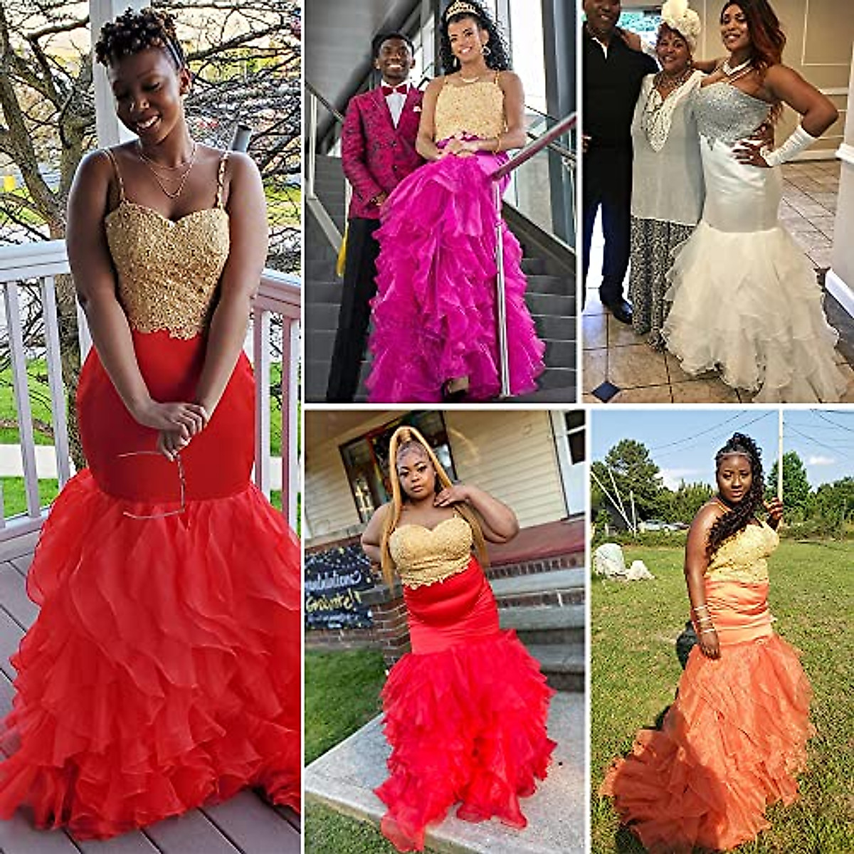 Fanciest Women's Spaghetti Straps Prom Dresses 2023 Mermaid Long Appliques Formal Evening Gown Red US14
