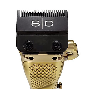 Stylecraft Digital Brushless Motor Saber Professional Metal Body Cordless Hair Clipper, Modular, Double Black Diamond Carbon Blades, 8 Guards, Gold