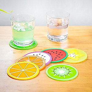 DomeStar Fruit Coaster, 7PCS 3.5" Non Slip Coasters Heat Insulation Colorful Unique Slice Silicone Drink Cup Mat for Drinks Prevent Furniture and Tabletop