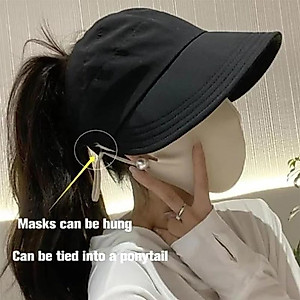 Outdoor UV Protection Hollow Top Sun Hat, 2024 New Sun Hats for Women UV Protection, Summer Wide Brim Sun Protection Hat, Ponytail Sun Cap,H Black-White
