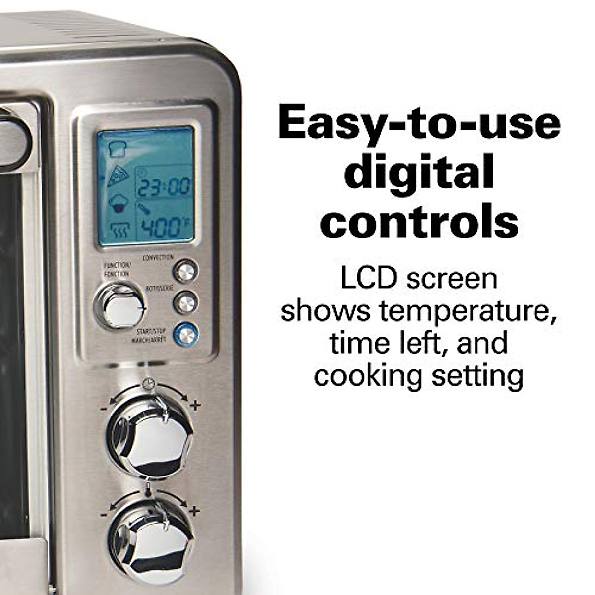 Hamilton Beach 31190C Digital Display Countertop Convection Toaster Oven with Rotisserie, Large 6-Slice, Stainless Steel