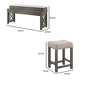 Benjara 76 Inch 4 Piece Counter Height Dining Set, Marble Table Top, Brown, Beige and Gray