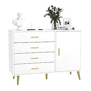 RESOM Storage Cabinet with Drawers & Door, Sideboard Cabinet with Adjustable Shelf, Printer Stand for Home Office, Free Standing Accent Cabinet for Living Room, Bedroom and Hallway (White)