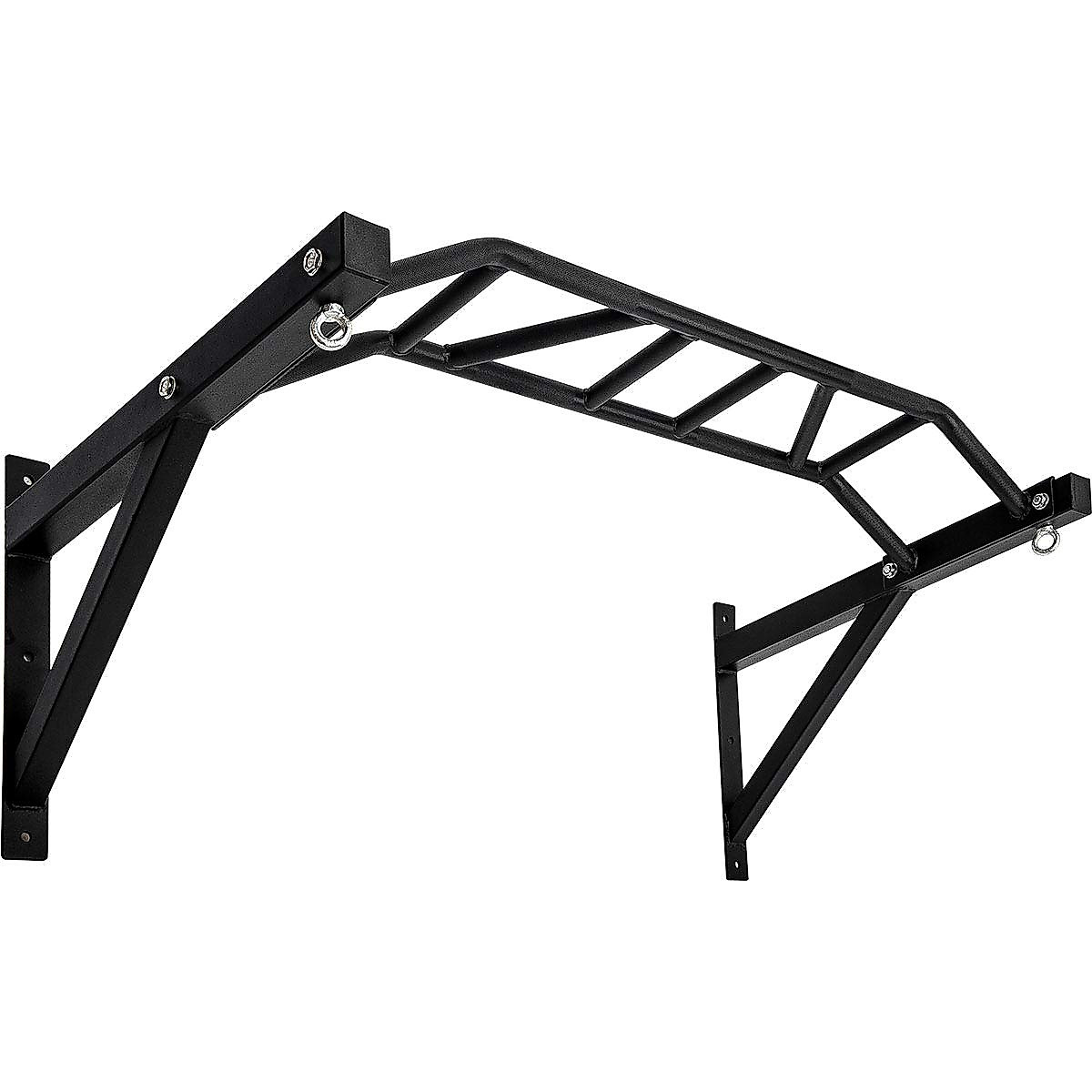 Wall Mount Pull-Up Bar - 47” Multi-Grip Chin-Up Station with Hangers for Punching Bags, Power Ropes for Home Gym Strength Training Equipment (Black.)