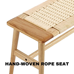 Wayshome 100% Solid Oak Wood Bench, Hand Woven Bench Surface Design, Solid Structure of Chair Legs, Entryway Bench/Bedroom Bench/Dining Bench (Log Color)