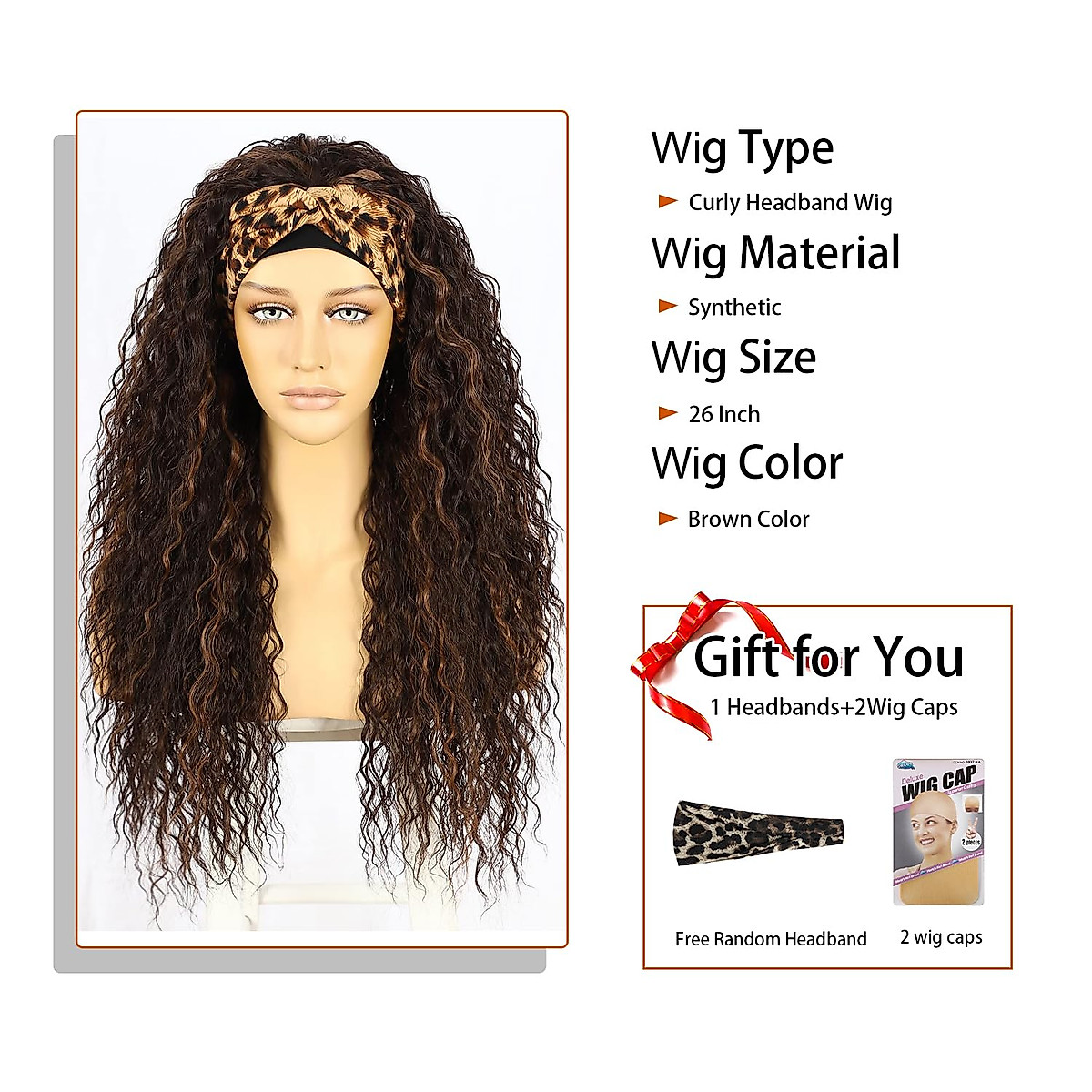 SOMIARIK Headband Wigs for Black Women Natural Hairline Synthetic Brown Loose Curly None Lace Front Wigs for Black Women Glueless Machine Made Wig Wavy pre plucked Headband Wigs 26 Inch