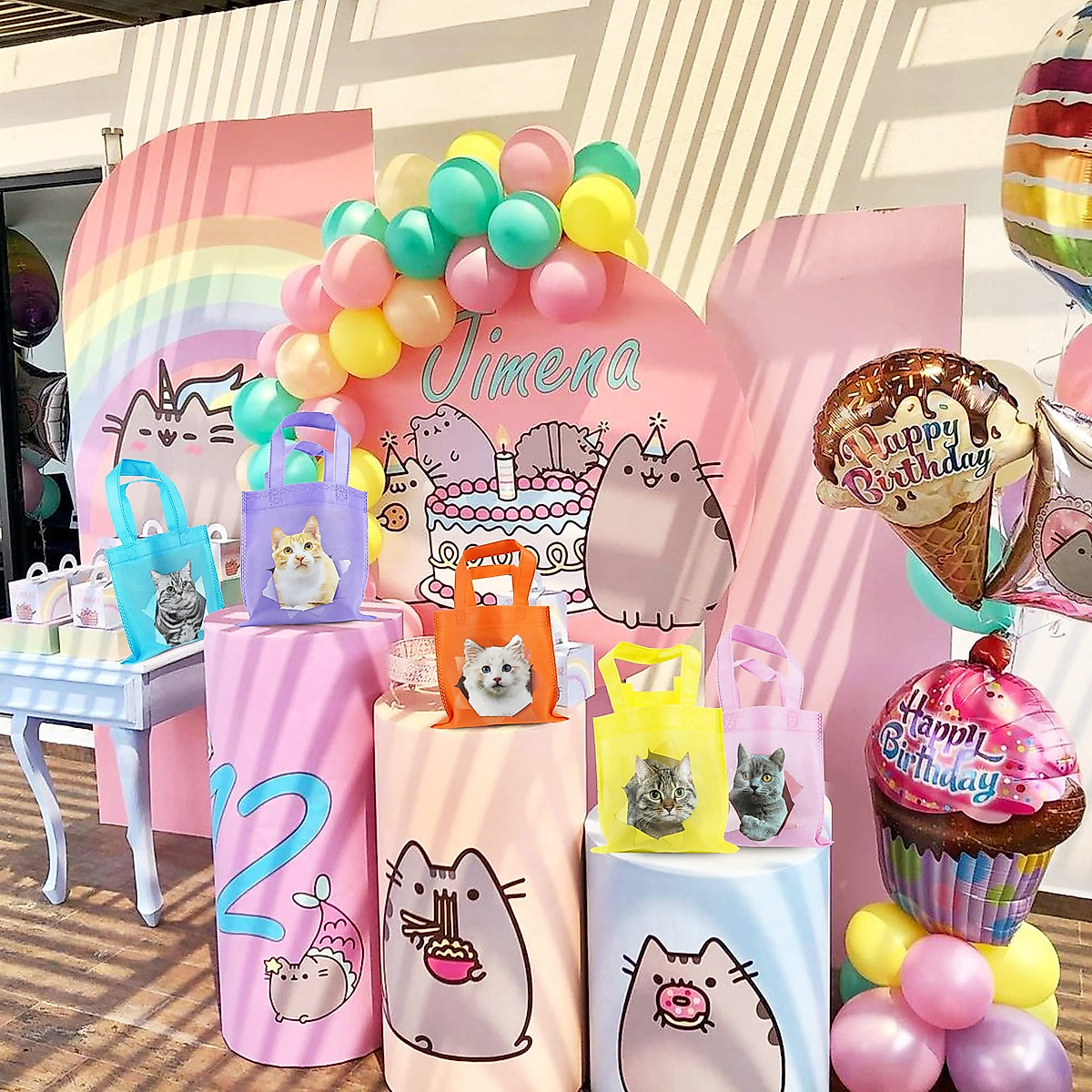 BANBALLON 20 PCS Cat Party Favor Bags Cat Birthday Party Supplies Pet Party Favor Bags Cat Goodie Bags for Cat Theme Birthday Party Classroom Baby Shower Supplies (Cat)