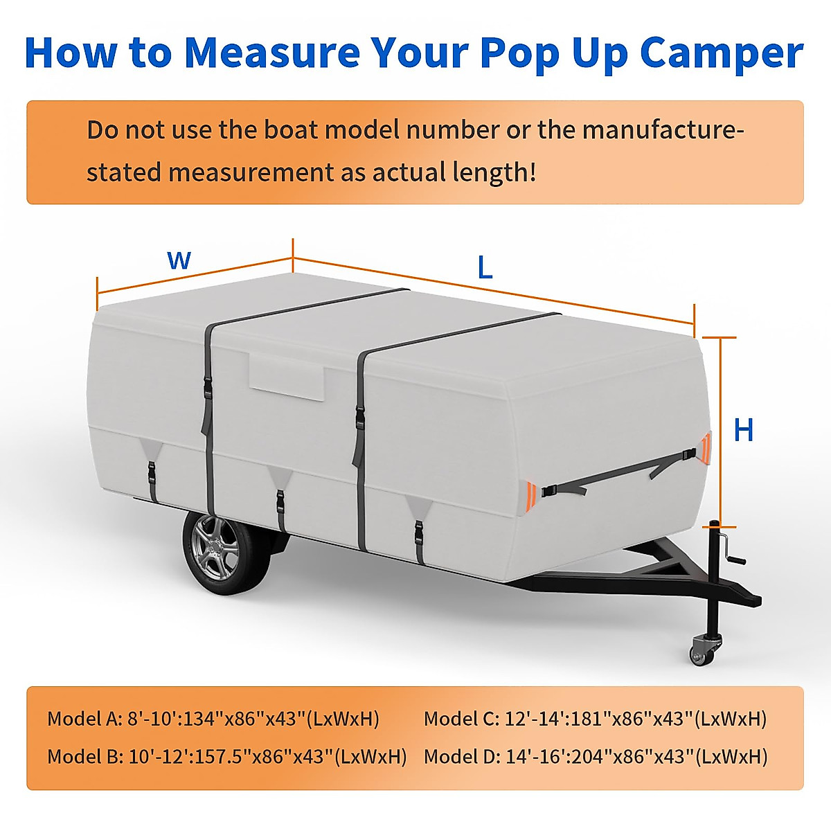 Tuszom 100% Waterproof Folding Camping Trailer Cover 900D Throughout Pop-up Camper RV Cover with 7 PCS Reinforced Windproof Straps Fits 12'-14' - All Season Protection for Motorhome
