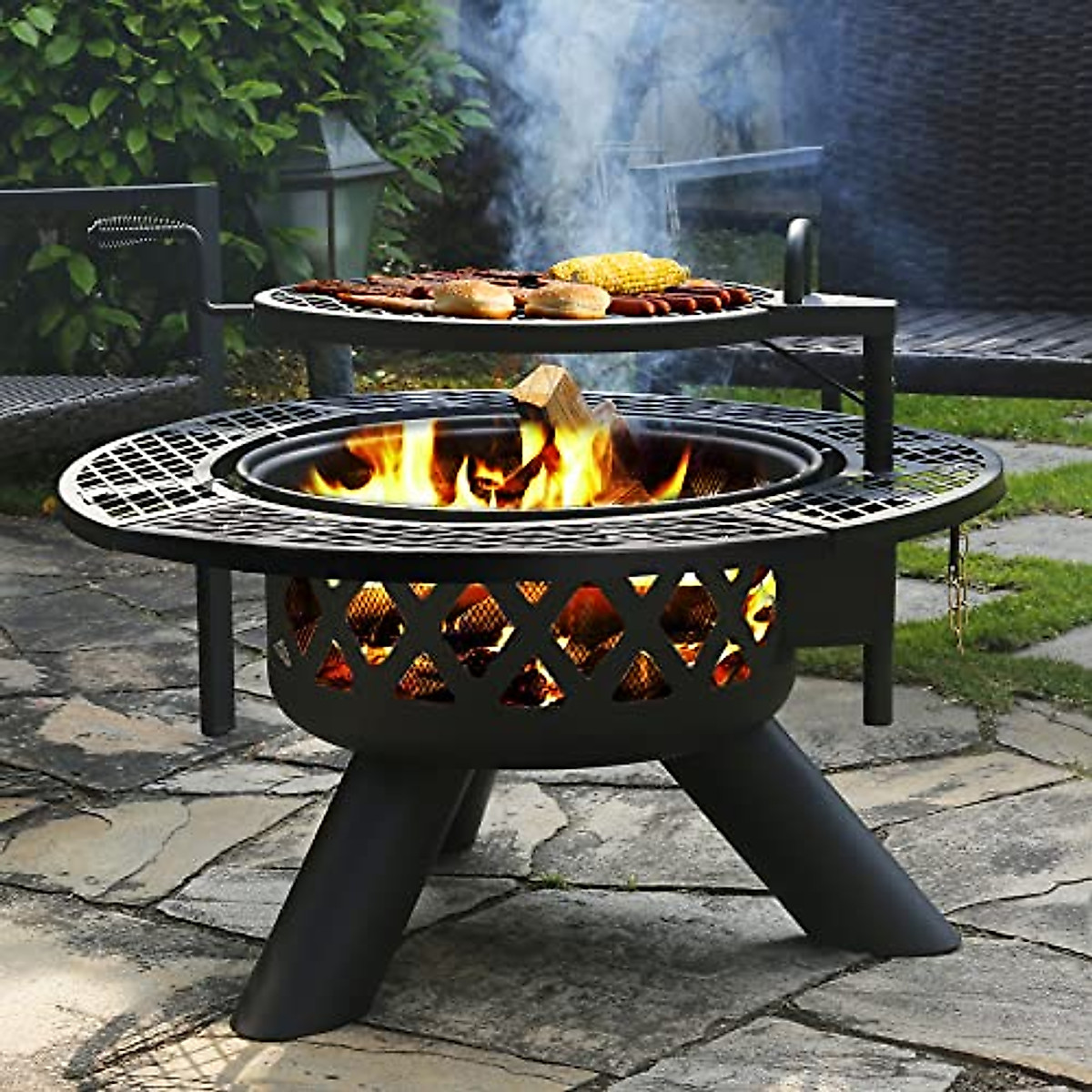BALI OUTDOORS Fire Pits Outdoor Wood Burning, Wood Fire Pit with Cooking Grate Outdoor Fireplace with Cooking Grill Firepit Grill, 20 Inch Fire Bowl, Black