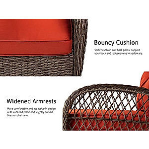 SHA CERLIN 3 Pieces Patio Furniture Set, Outdoor Swivel Glider Rocker, Wicker Patio Bistro Set with Rocking Chair, Cushions and Table (Red)