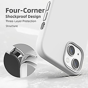 K TOMOTO Compatible with iPhone 13 Case, [Drop Protection] [Anti-Scratch] Shockproof Liquid Silicone Anti-Fingerprint Cover with Microfiber Lining Phone Case for iPhone 13 6.1" (2021), White