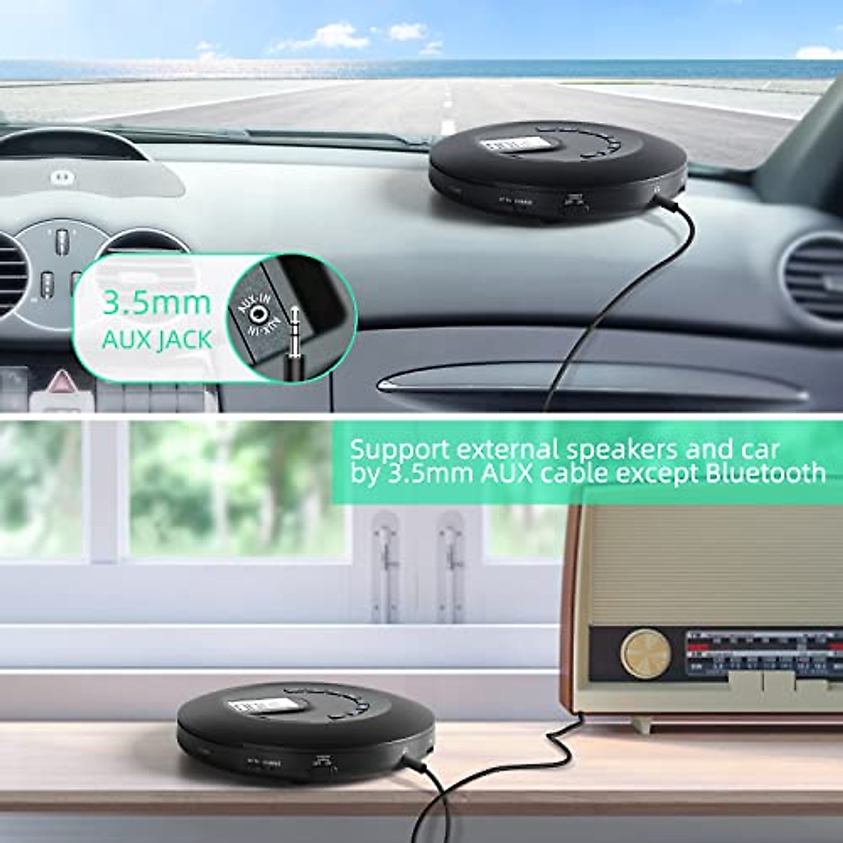 CD Player Portable, Rechargeable Portable CD Player for Car and Travel, Walkman CD Player with Headphone and Anti-Skip/Shockproof, Personal CD Player with LCD Display, AUX Cable, Backlight