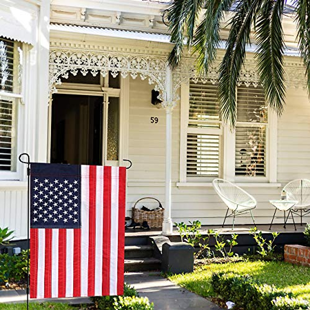 Mogarden American Garden Flag Embroidered Stars, 12.5 x 18 Inch Sewn Stripes Double Stitched, Small Applique Patriotic 4th of July USA Yard Flag For All Seasons For Outside